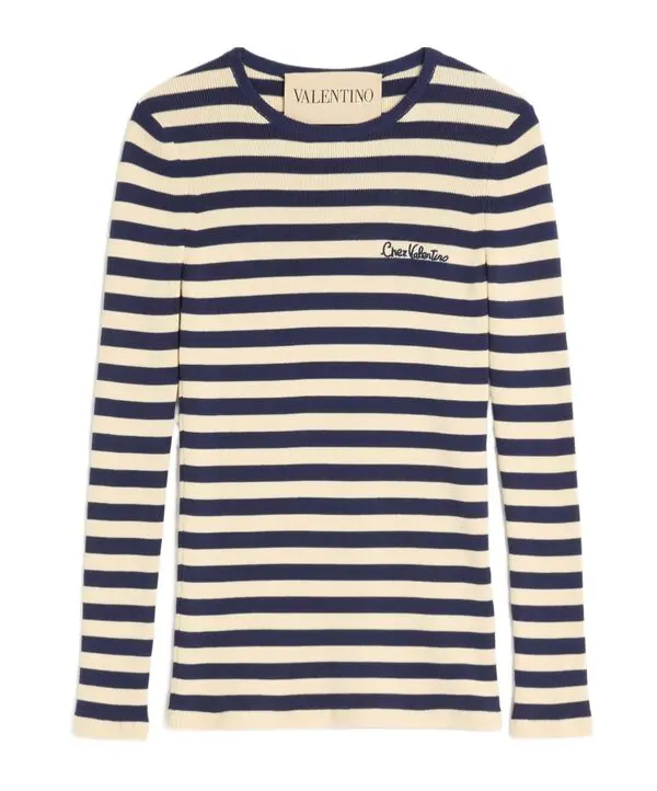 Valentino Garavani Striped Cotton Crewneck Jumper - Black