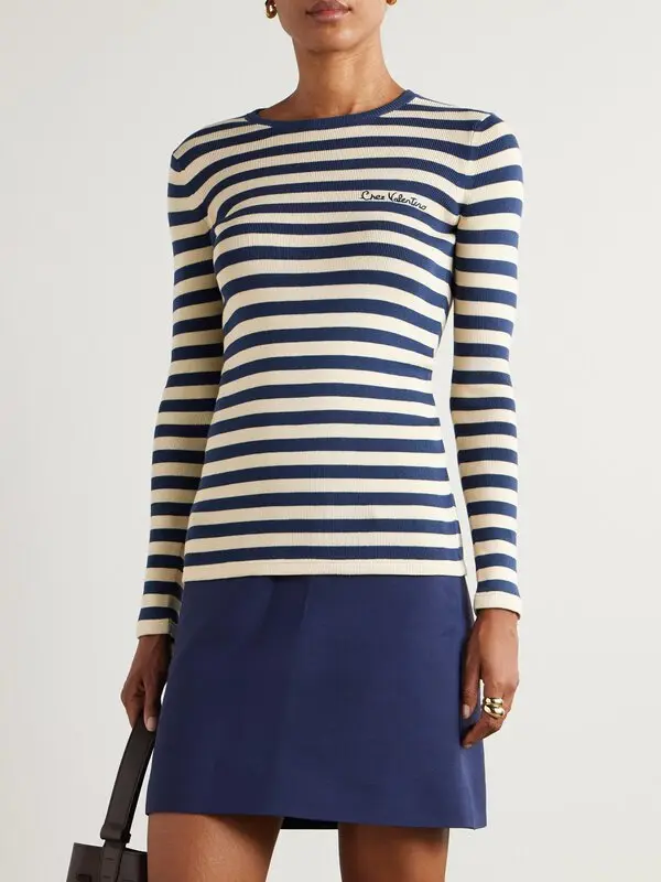 Valentino Garavani Striped Cotton Crewneck Jumper - Black