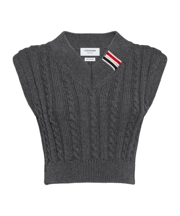 Thom Browne V-neck Cable Knit Cropped Vest - Medium Gray