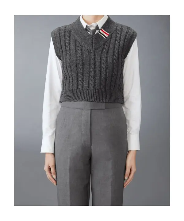 Thom Browne V-neck Cable Knit Cropped Vest