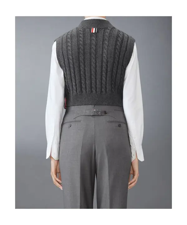 Thom Browne V-neck Cable Knit Cropped Vest