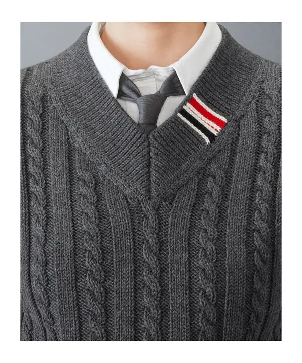 Thom Browne V-neck Cable Knit Cropped Vest