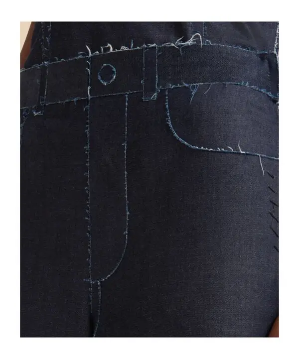 Marni Stretch Denim Trompe L'oeil Wide Leg Trousers