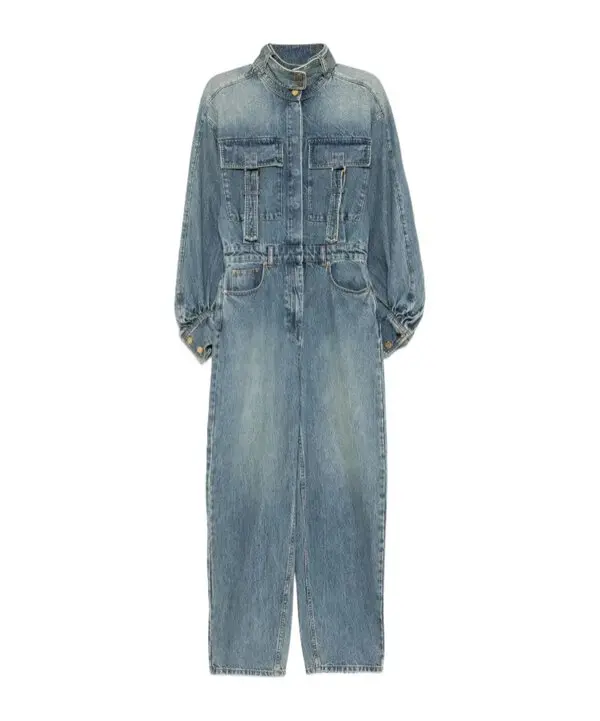 Zimmermann Illustration Long-sleeved Denim Jumpsuit - Blue