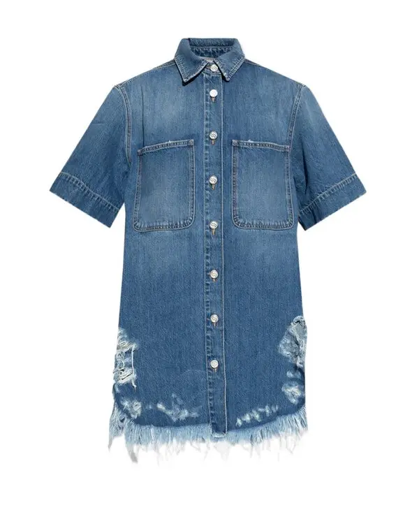 Stella McCartney Ripped-hem Buttoned Denim Shirt Dress