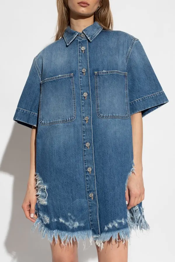 Stella McCartney Ripped-hem Buttoned Denim Shirt Dress