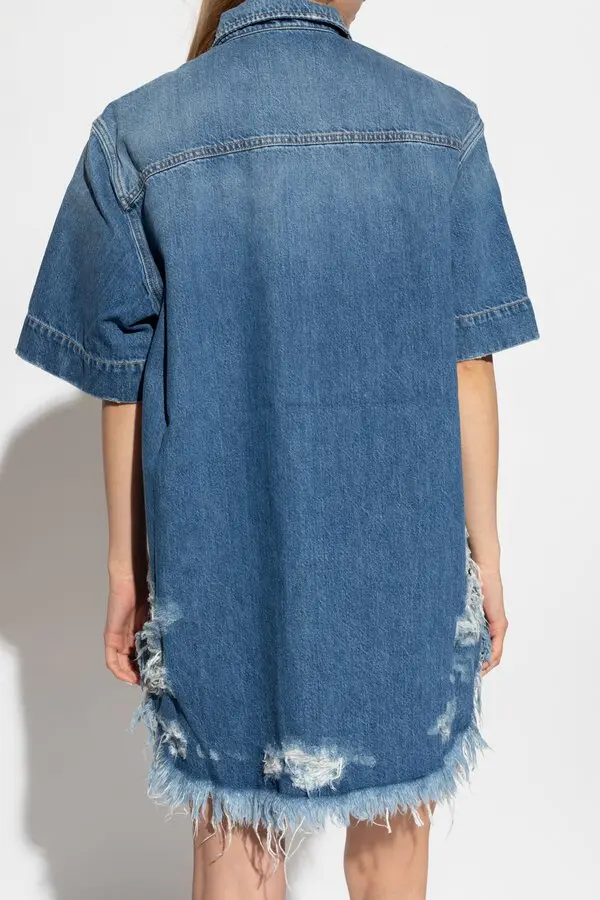 Stella McCartney Ripped-hem Buttoned Denim Shirt Dress