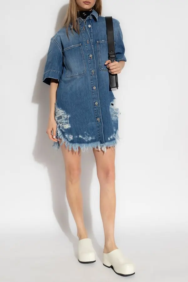 Stella McCartney Ripped-hem Buttoned Denim Shirt Dress