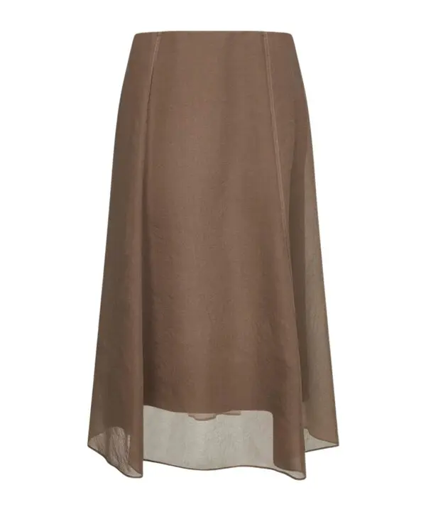 Brunello Cucinelli Flared Hem Midi Skirt - Coffee