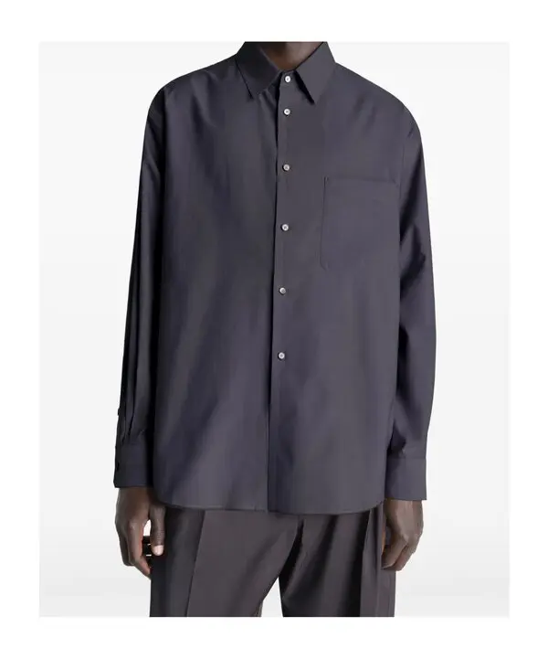 LEMAIRE Long-sleeved Curved Hem Regular Shirt - Black