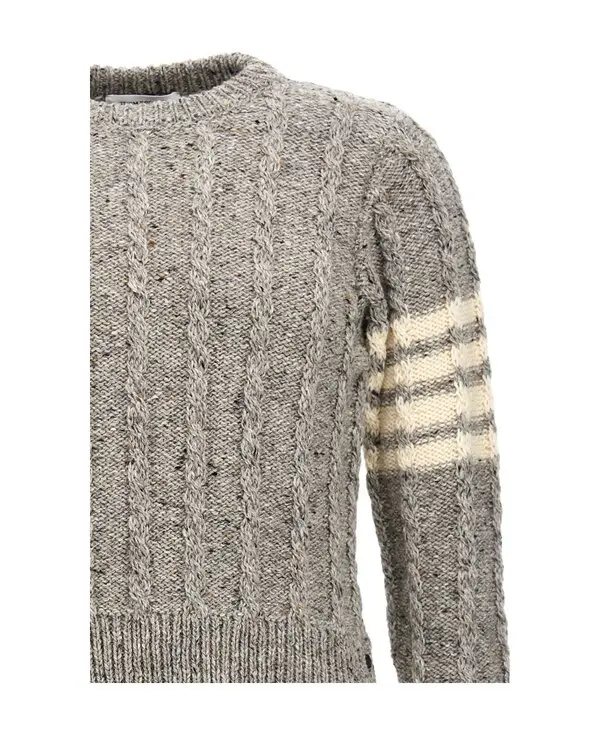 Thom Browne 4-bar Crewneck Knitted Jumper - Light Gray