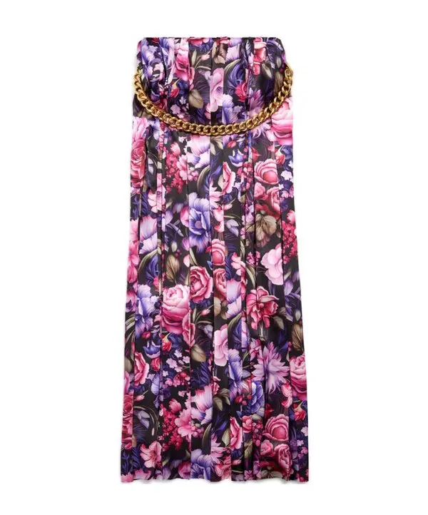 Balenciaga Bouquet Printed Pleated Long Skirt - Purple