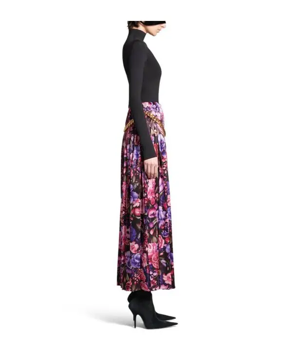 Balenciaga Bouquet Printed Pleated Long Skirt - Purple