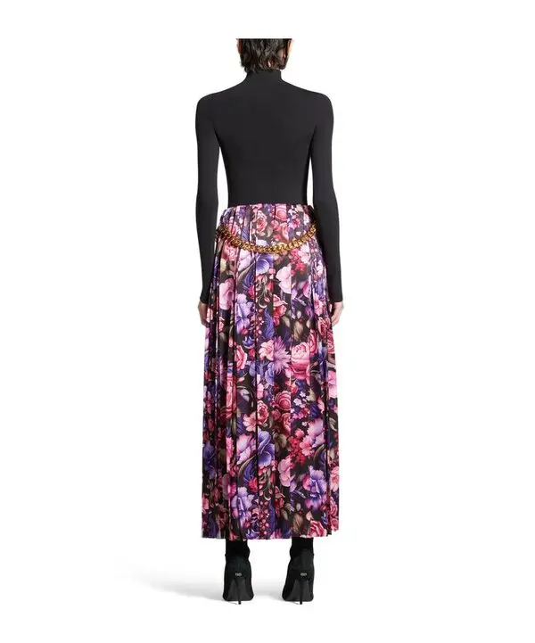 Balenciaga Bouquet Printed Pleated Long Skirt - Purple