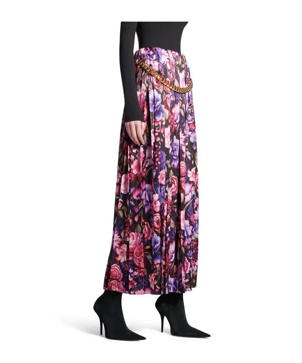 Balenciaga Bouquet Printed Pleated Long Skirt - Purple