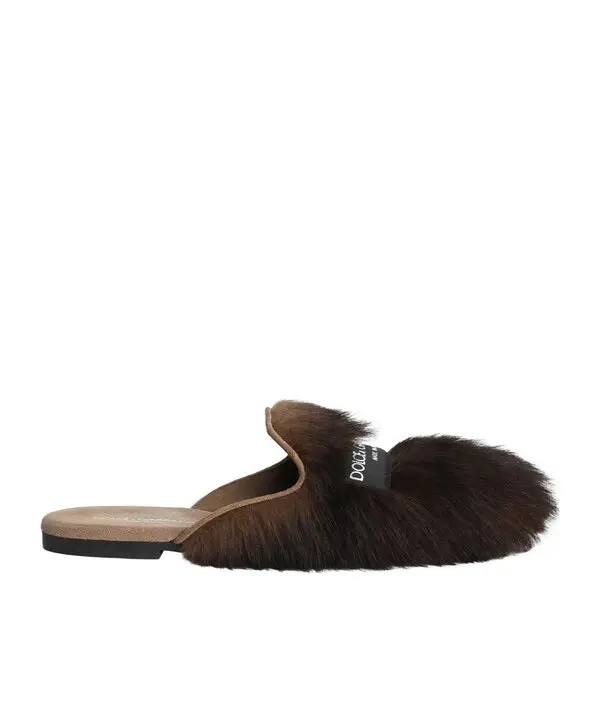 Dolce & Gabbana Shearling Slippers - Brown
