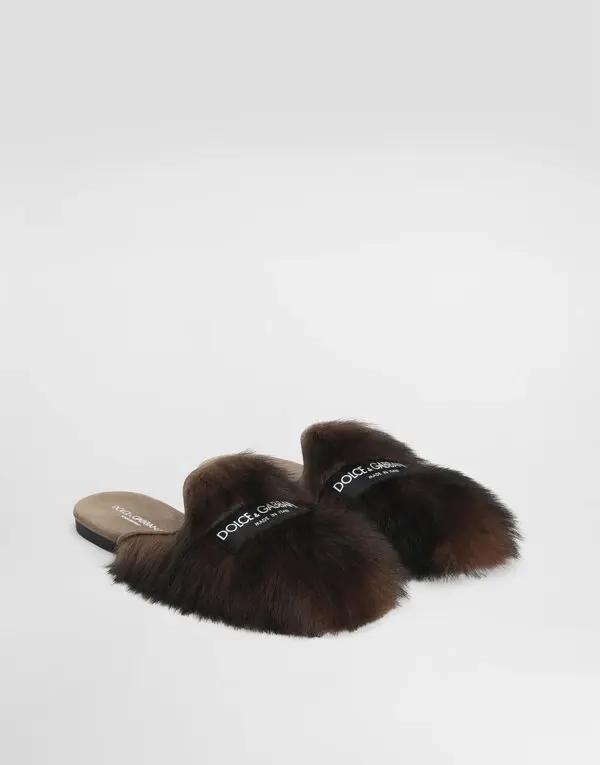 Dolce & Gabbana Shearling Slippers - Brown