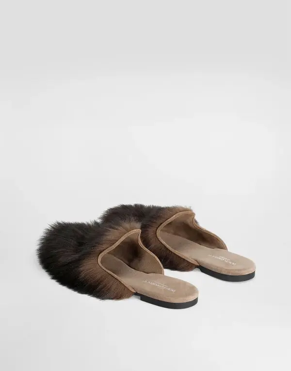 Dolce & Gabbana Shearling Slippers - Brown