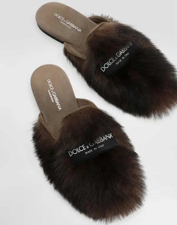 Dolce & Gabbana Shearling Slippers - Brown