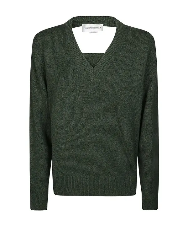 Victoria Beckham Cut-out Detailed Knitted Jumper - Spruce Green
