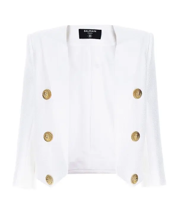 Balmain Logo-engraved Button Textured Blazer