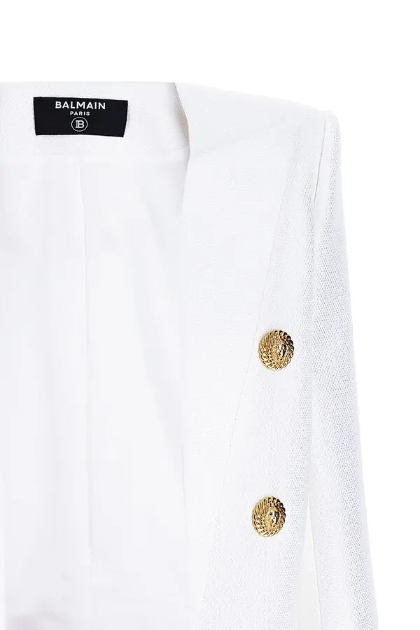 Balmain Logo-engraved Button Textured Blazer