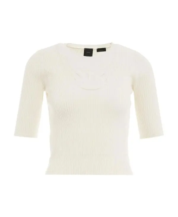 Pinko Round Neck Ribbed Knit Sweater - White