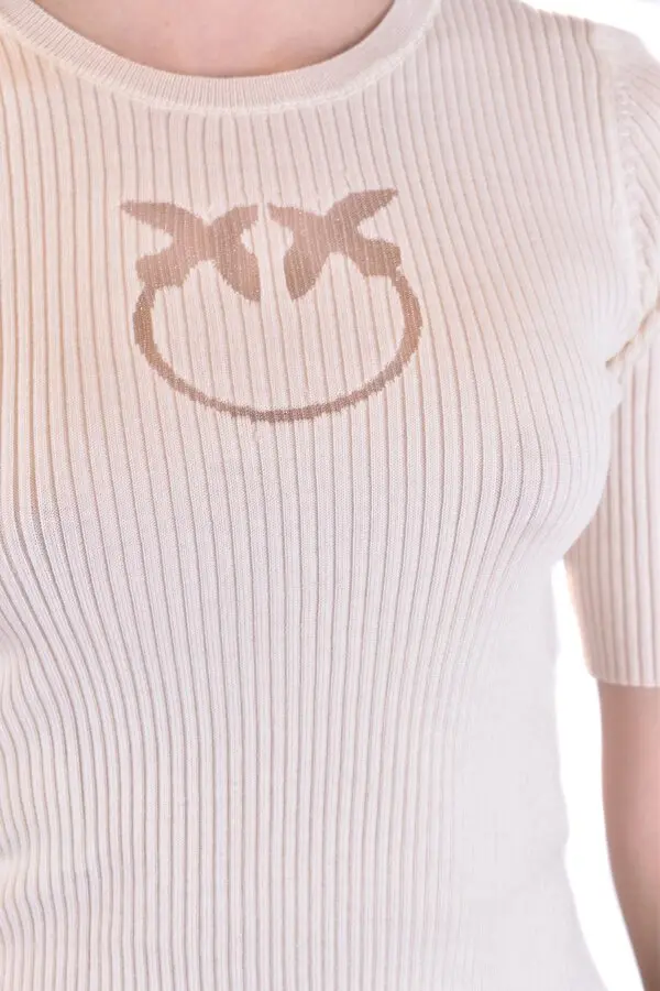 Pinko Round Neck Ribbed Knit Sweater