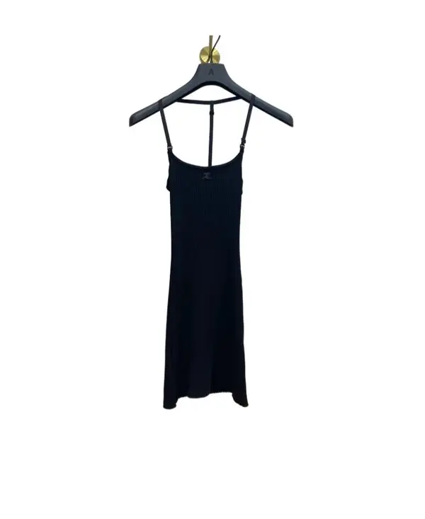 COURREGES Ribbed Spaghetti Strap Dress - Black