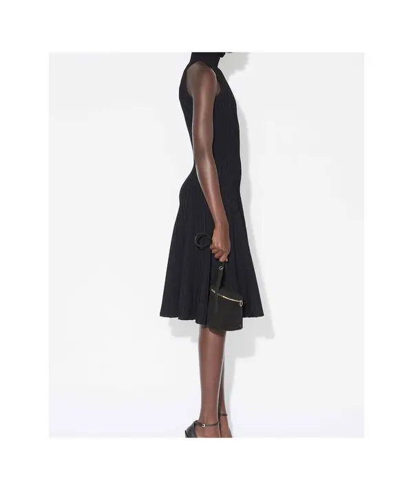 Alaïa Ribbed Knit Curled High-neck Midi Dress