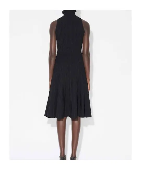 Alaïa Ribbed Knit Curled High-neck Midi Dress