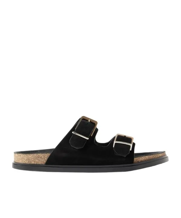 THE ROW Suede Double Buckle Sandals