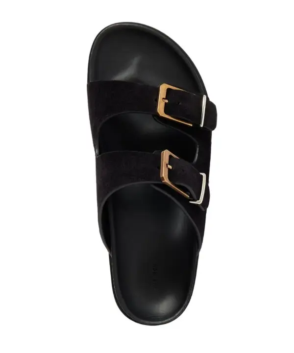 THE ROW Suede Double Buckle Sandals