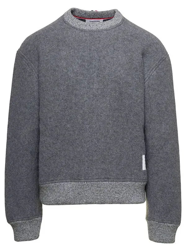 Thom Browne Crewneck Knitted Jumper With Logo Decal And Signature Stripe Detail