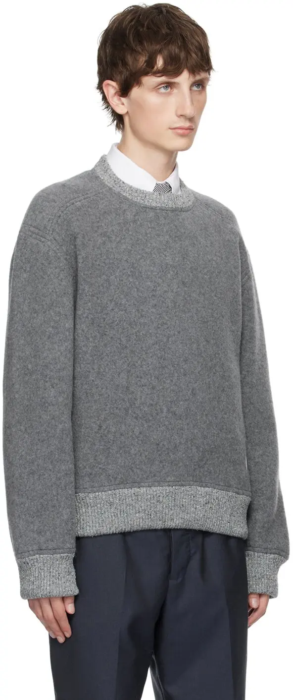 Thom Browne Crewneck Knitted Jumper With Logo Decal And Signature Stripe Detail