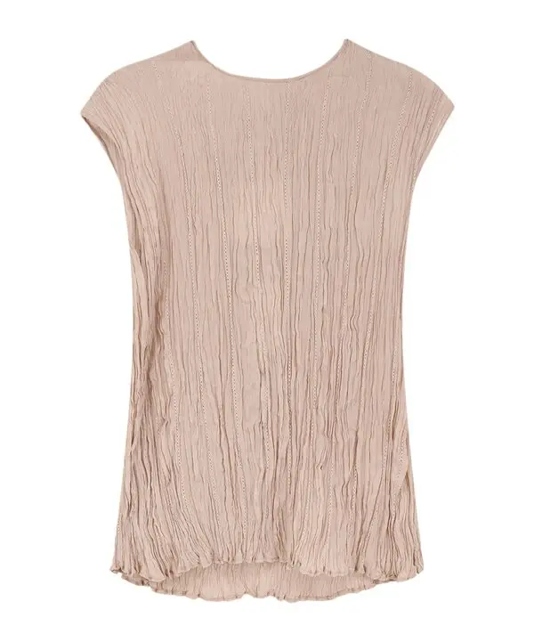 ALYSI Round Neck Pleated Top With Openwork Stripes