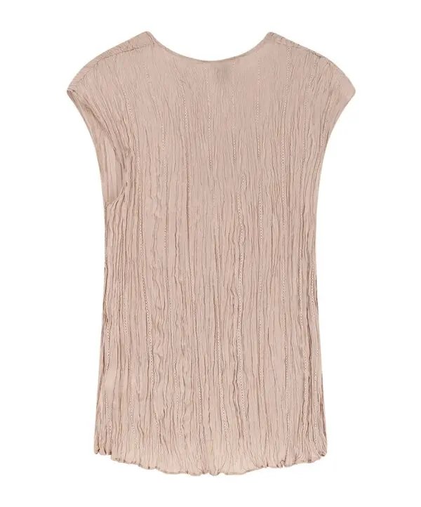 ALYSI Round Neck Pleated Top With Openwork Stripes