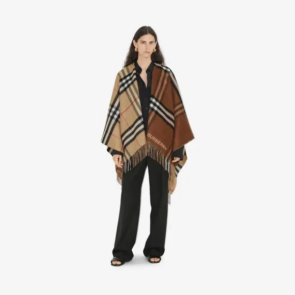 Burberry Checked Fringed-edge Cape - Brown