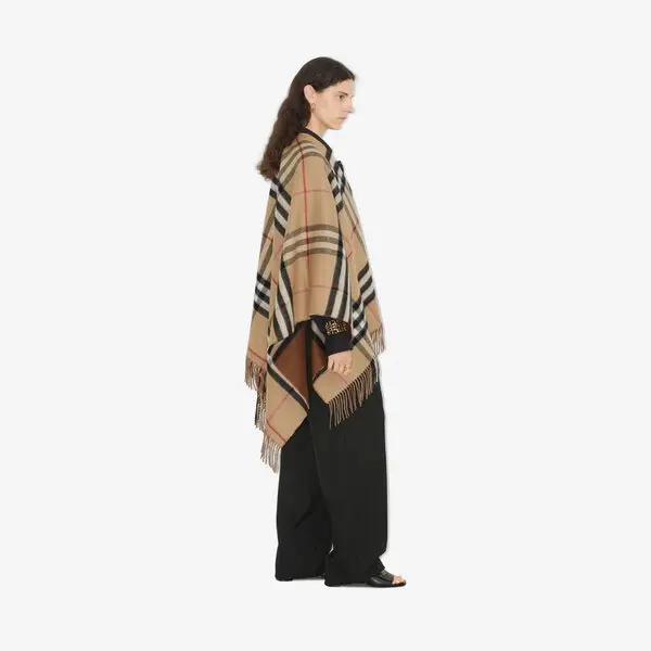Burberry Checked Fringed-edge Cape - Brown
