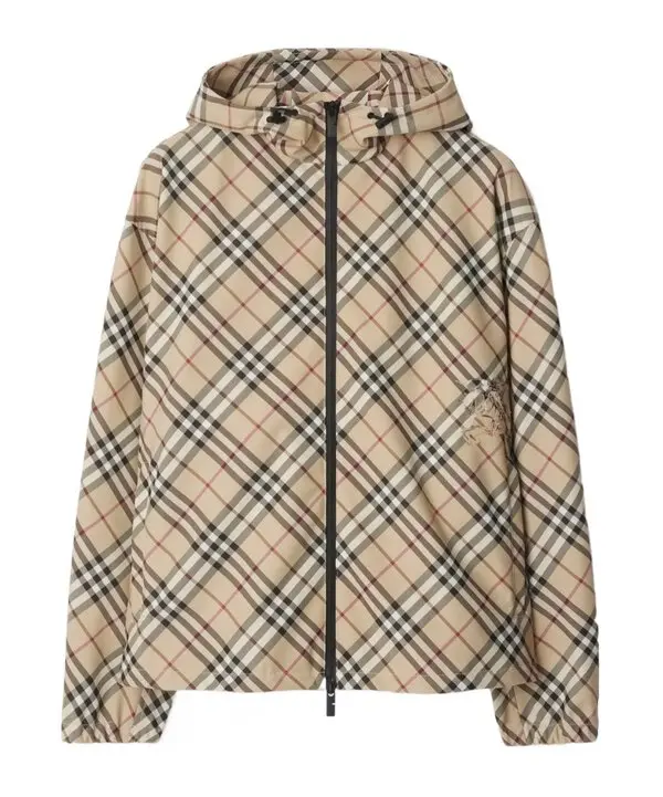 Burberry Checked Hooded Zip-up Jacket