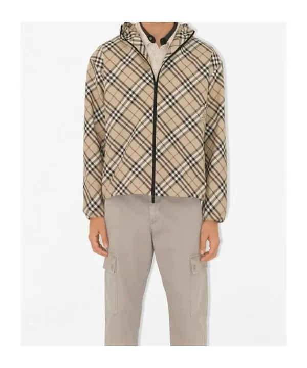 Burberry Checked Hooded Zip-up Jacket