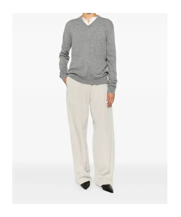 THE ROW Nian Knitted V-neck Sweater - Grey