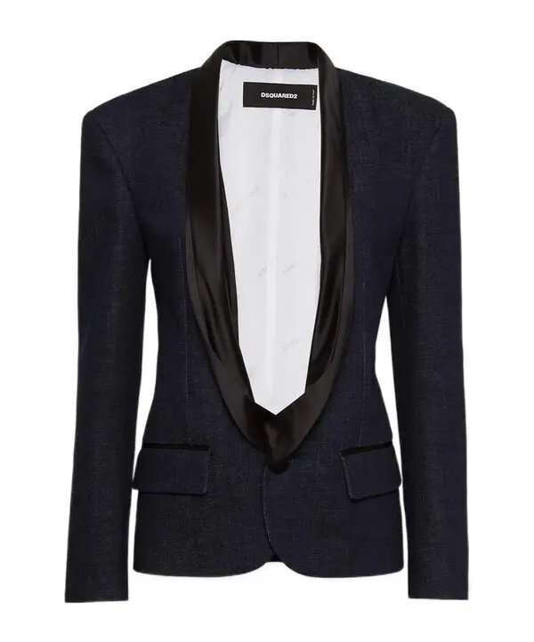 Dsquared2 Long-sleeved Denim Shawl Collar Blazer - Navy