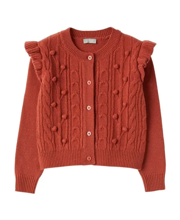 IL GUFO Cable-knit Virgin Wool Cardigan With Ruffled Shoulders - Red