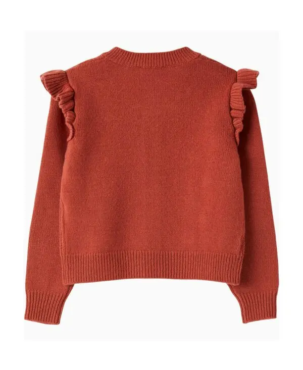 IL GUFO Cable-knit Virgin Wool Cardigan With Ruffled Shoulders - Red