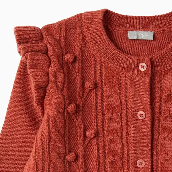 IL GUFO Cable-knit Virgin Wool Cardigan With Ruffled Shoulders - Red
