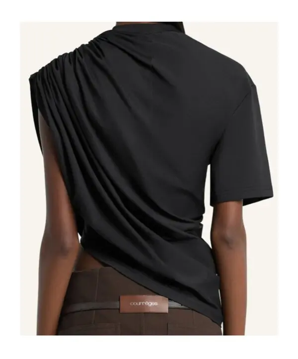 COURREGES Courrèges Asymmetrical Draped Jersey T-shirt - Black