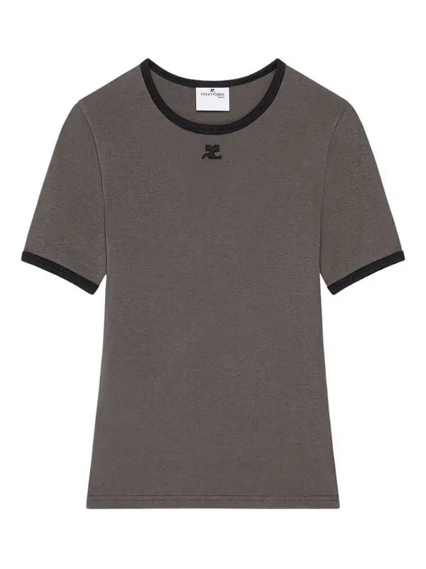 COURREGES Courrèges Crewneck T-shirt With Logo - Bitume/black