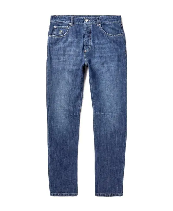 Brunello Cucinelli Straight-leg Jeans With Logo Detail - Blue