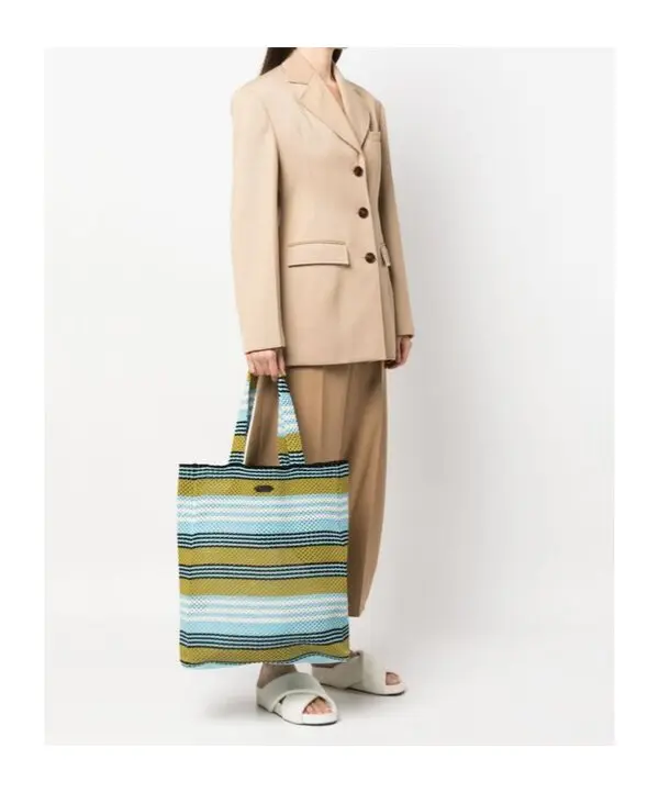 LANVIN Striped Crochet Cotton Tote Bag